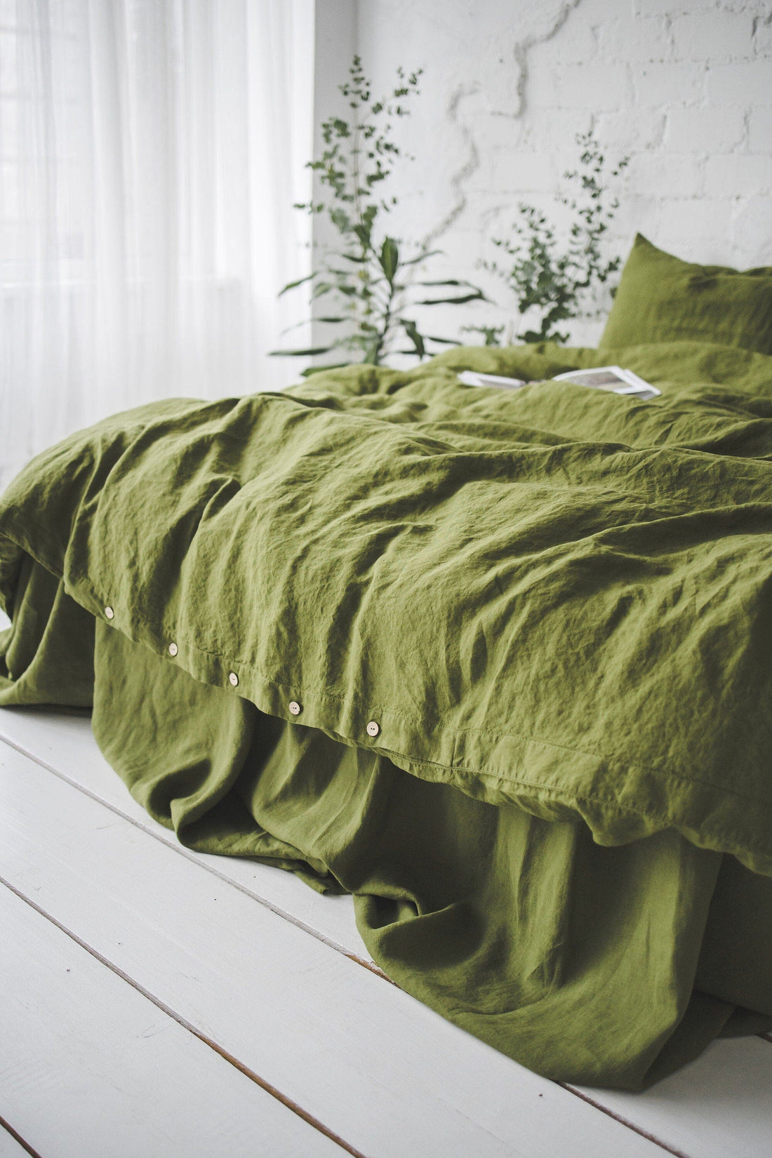 Natural Linen Bedding Set in Moss Green – Old Linen Mill